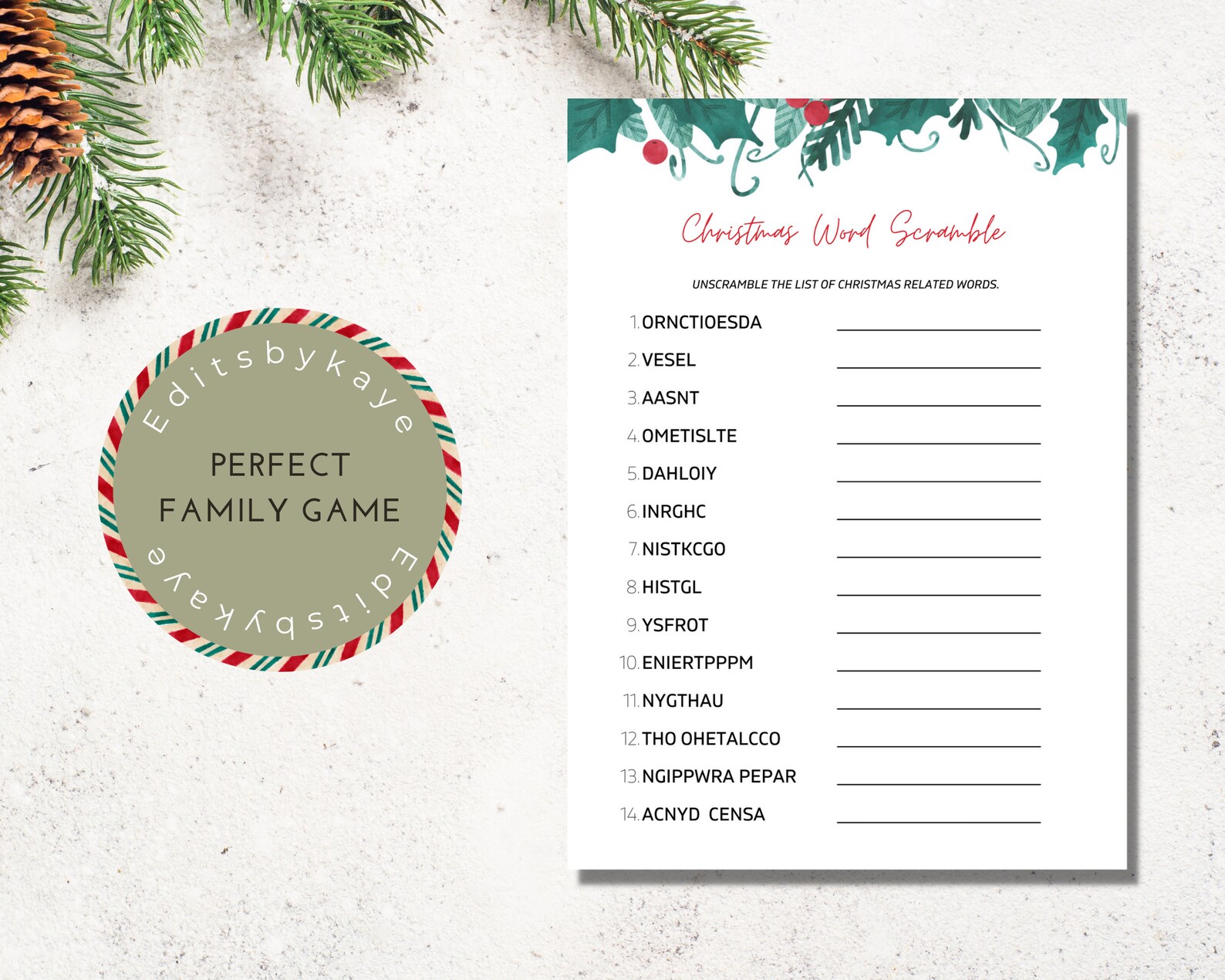 Christmas Word Scramble Party Game Printable Holiday Party - Etsy