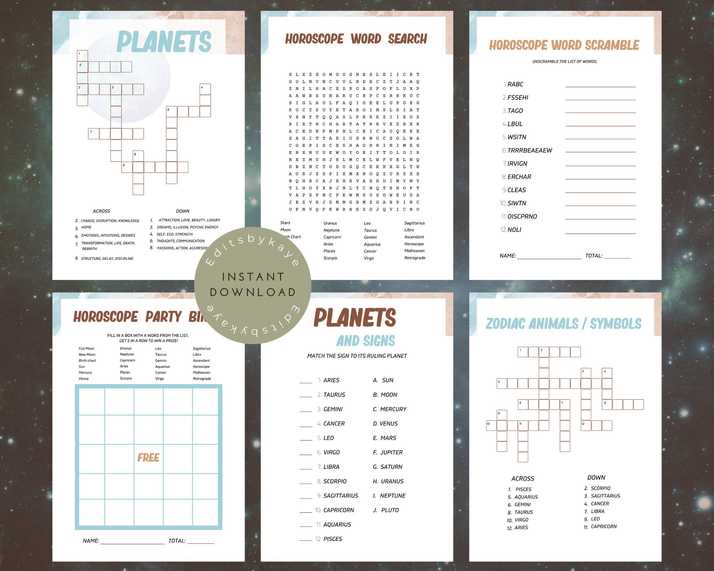 Boho Themed Horoscope Party Game Bundle, Printable Zodiac Party Games ...