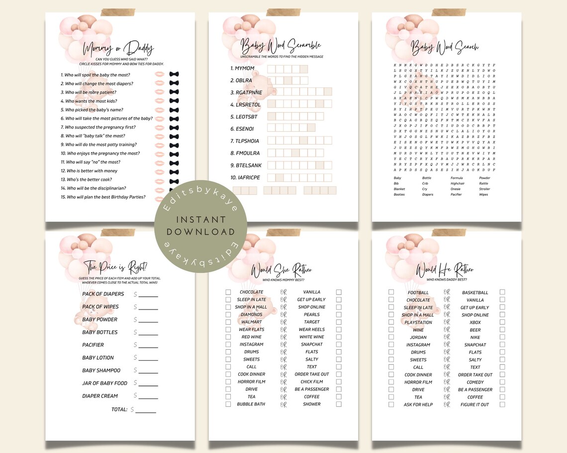 Pink Teddy Bear Baby Shower Games Baby Shower Games Bundle - Etsy