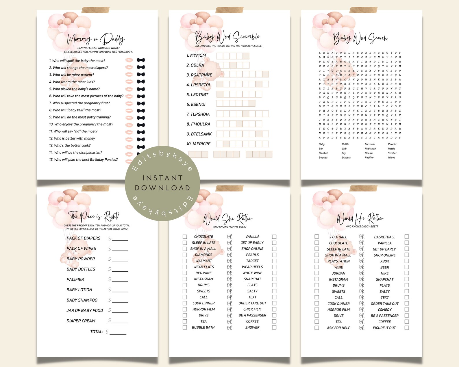Pink Teddy Bear Baby Shower Games Baby Shower Games Bundle - Etsy