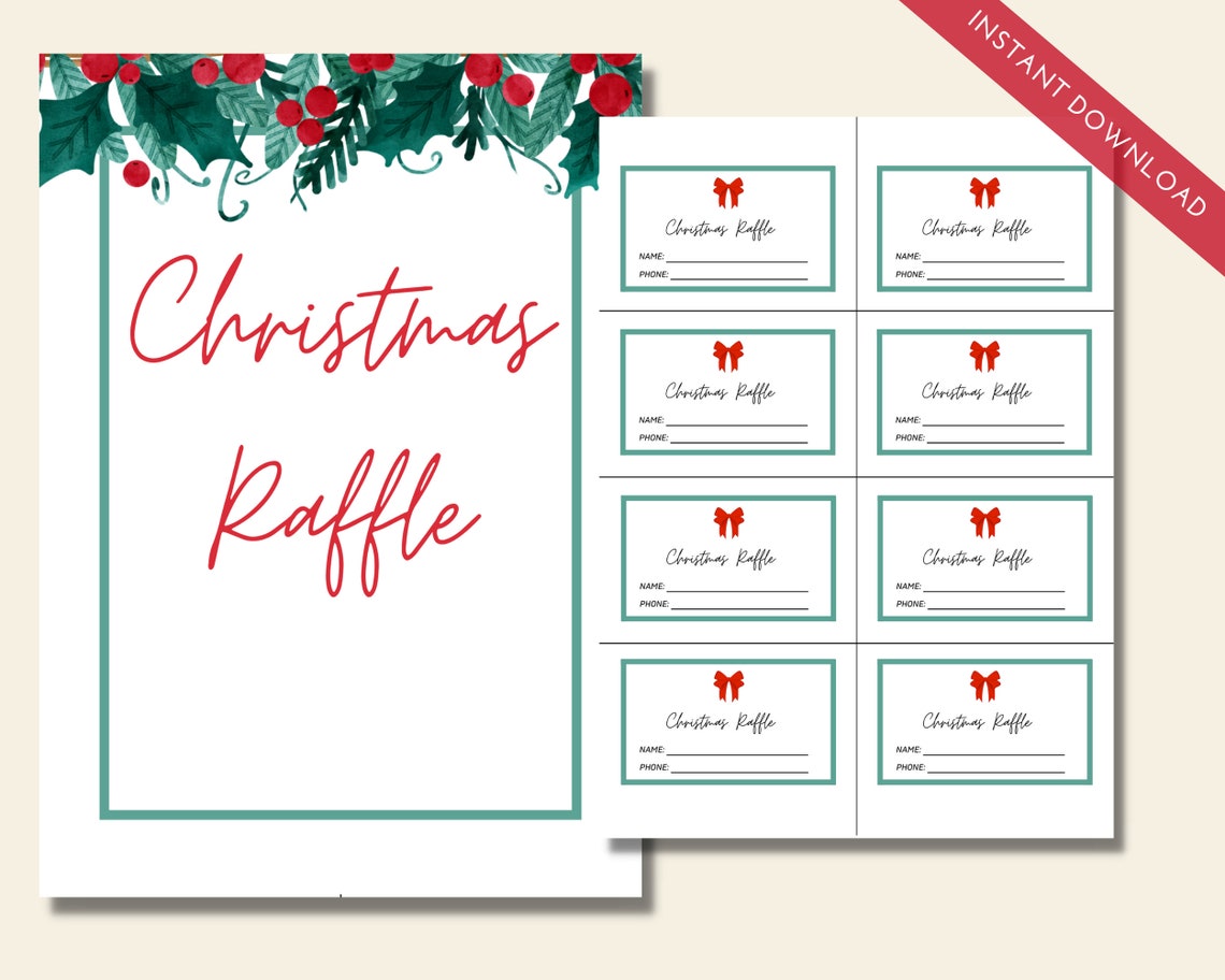 Christmas Raffle Tickets, Printable Holiday Raffle Tickets, Christmas ...