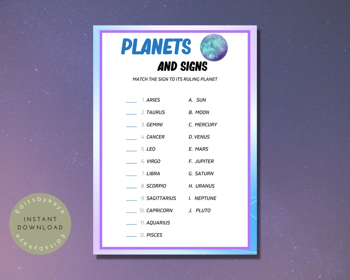 Horoscope Party Game, Planets & Signs, Printable Zodiac Party Game ...