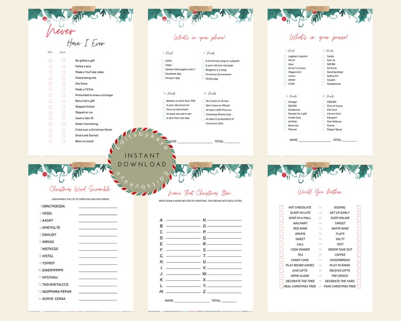 Printable Christmas Game Bundle, Holiday Party Games, 16 Games Included ...
