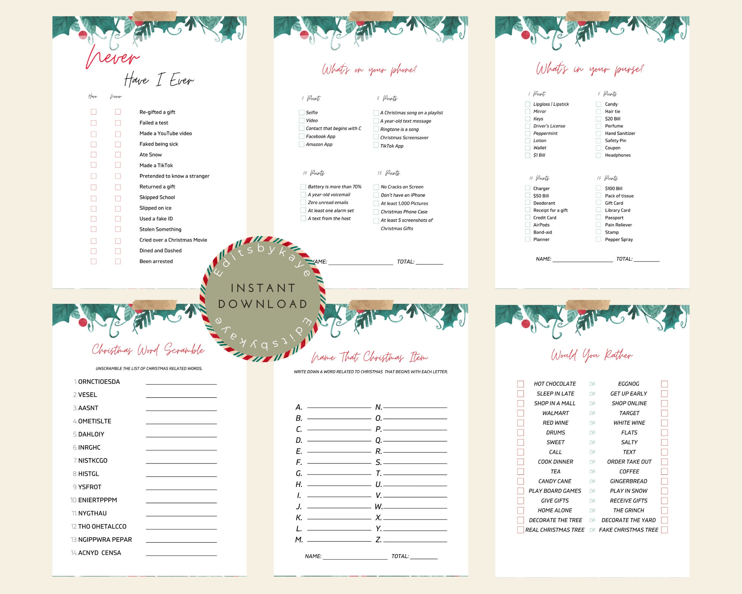 Printable Christmas Game Bundle, Holiday Party Games, 16 Games Included ...