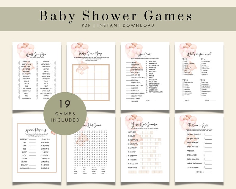 Pink Teddy Bear Baby Shower Games Baby Shower Games Bundle - Etsy