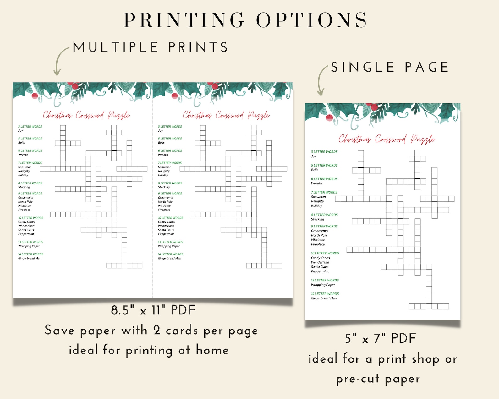 Christmas Crossword Puzzle Party Game, Printable Holiday Party Game ...