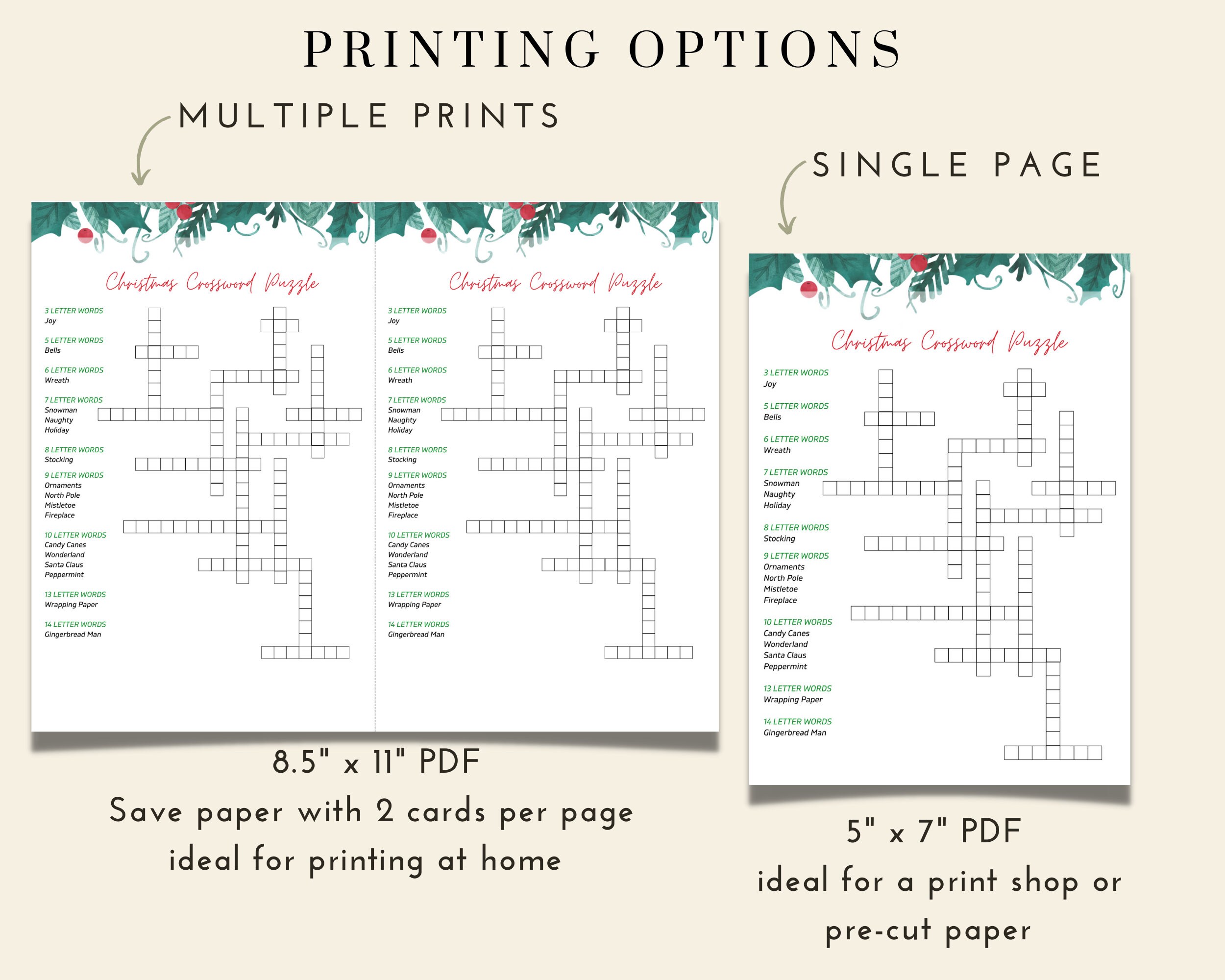 Christmas Crossword Puzzle Party Game, Printable Holiday Party Game ...