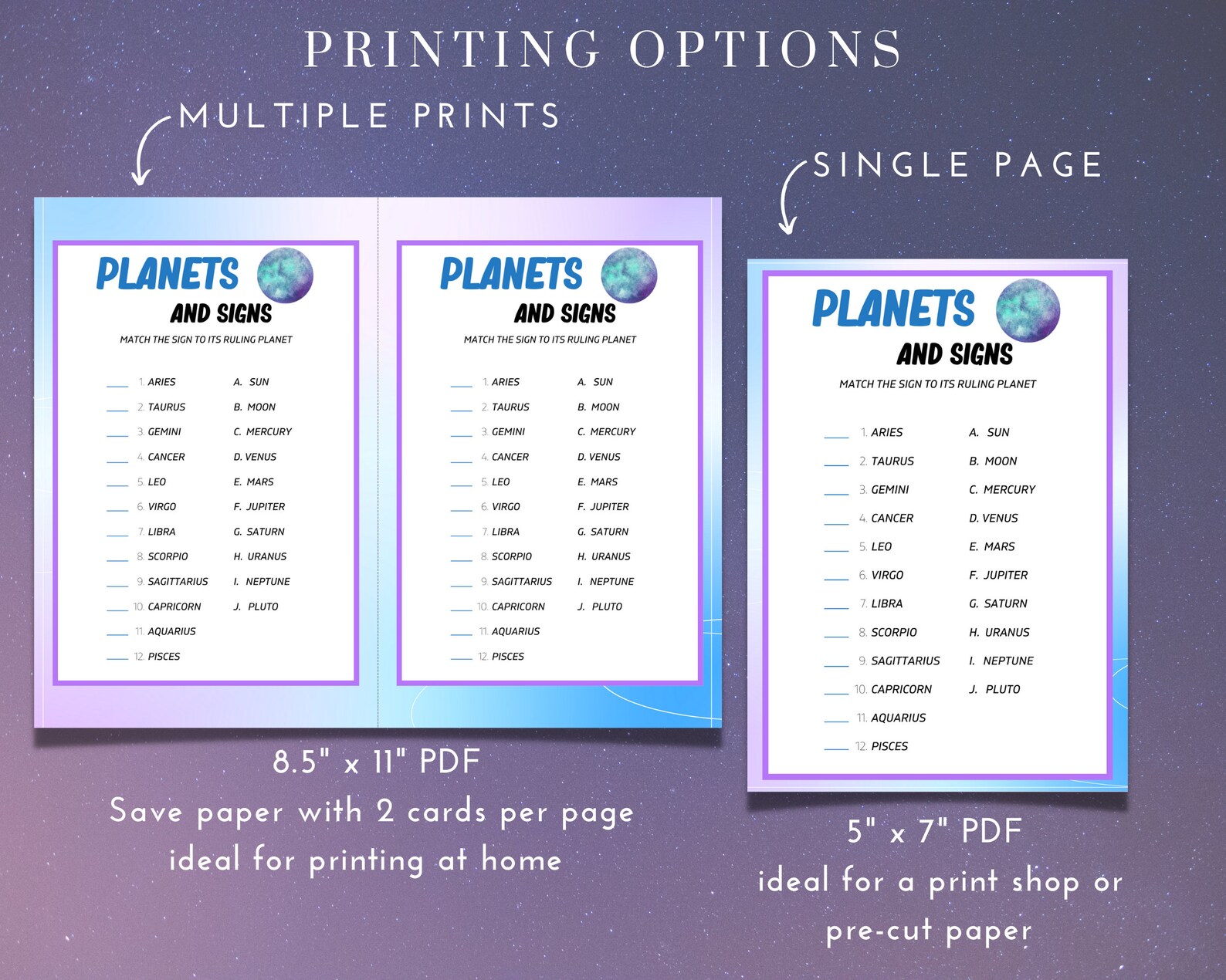 Horoscope Party Game, Planets & Signs, Printable Zodiac Party Game ...