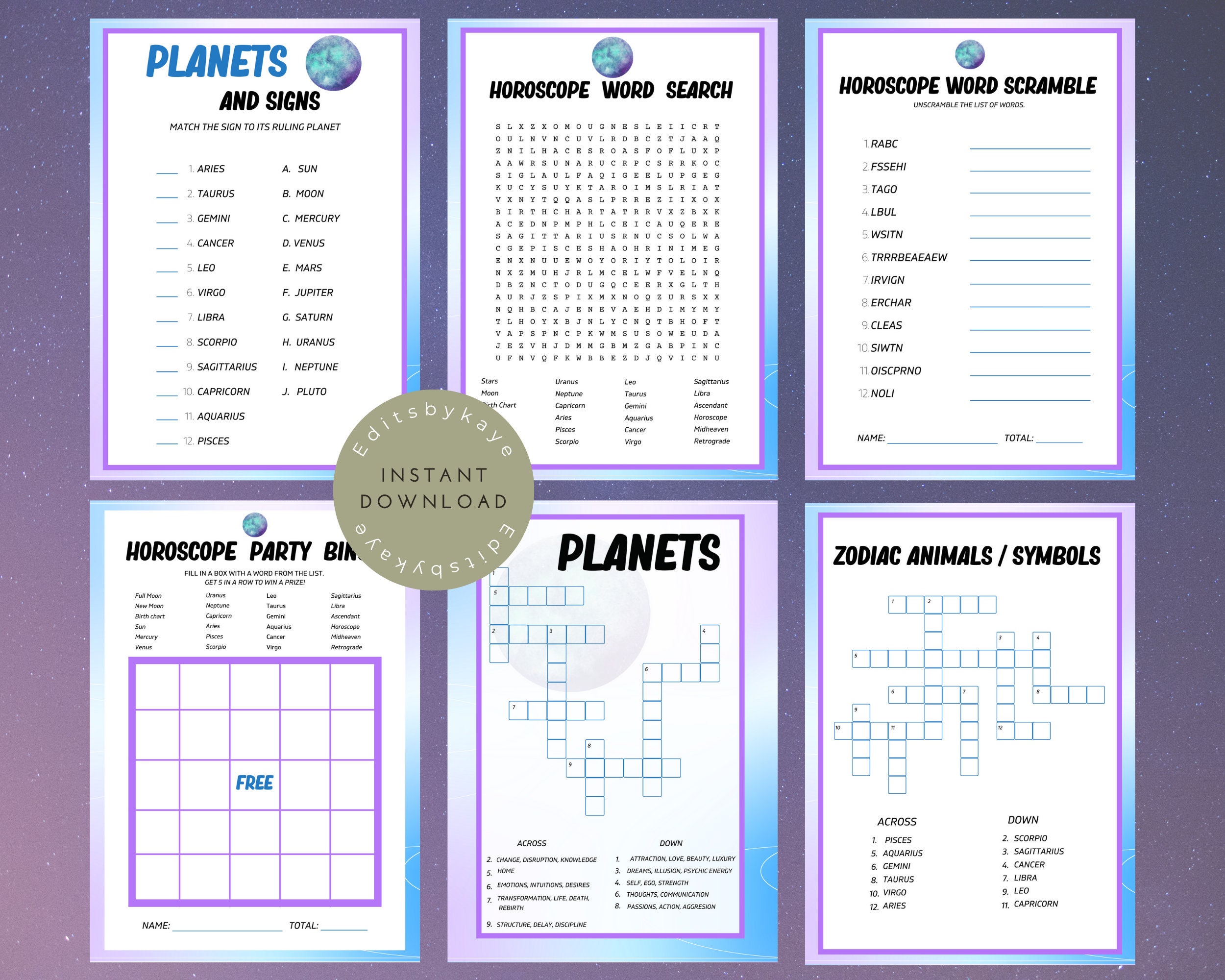 Horoscope Party Game Bundle, Printable Zodiac Party Games, Astrology ...