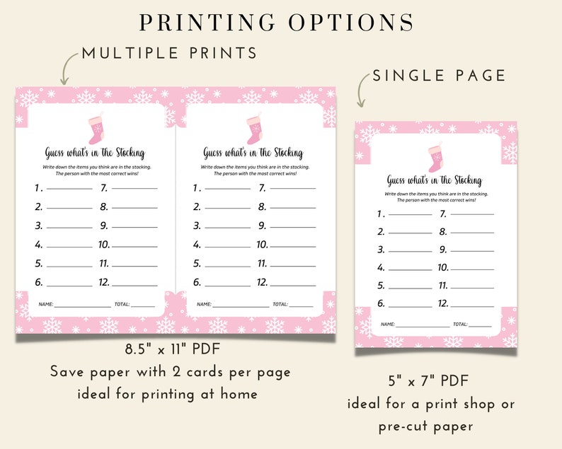 Pink Snowflake Christmas Game, Guess Whats in the Stocking, Printable ...