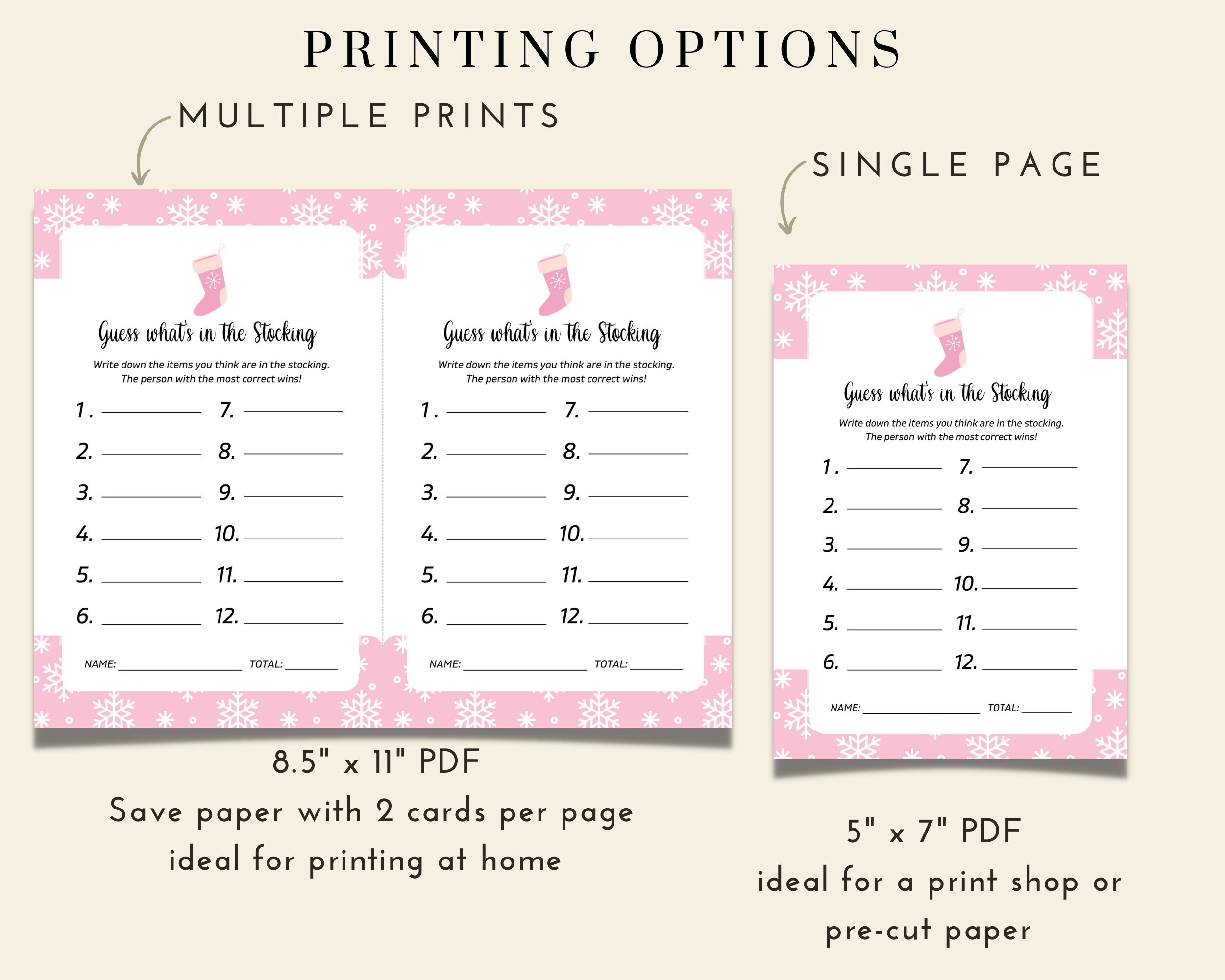 Pink Snowflake Christmas Game, Guess Whats in the Stocking, Printable ...