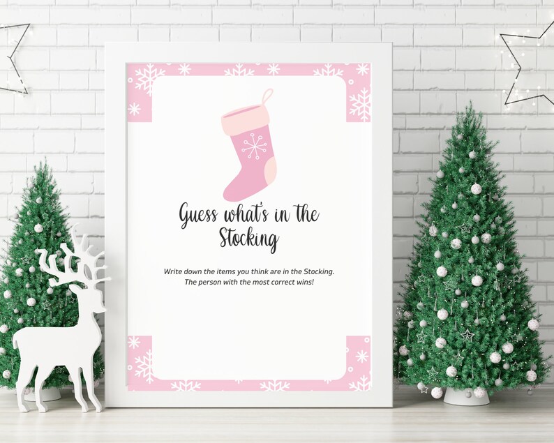 Pink Snowflake Christmas Game, Guess Whats in the Stocking, Printable ...