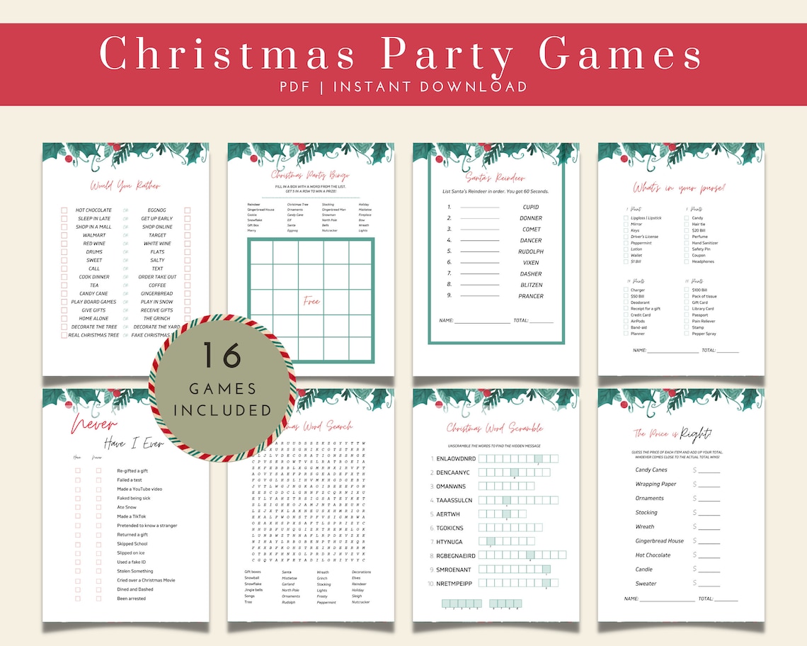 Printable Christmas Game Bundle, Holiday Party Games, 16 Games Included ...