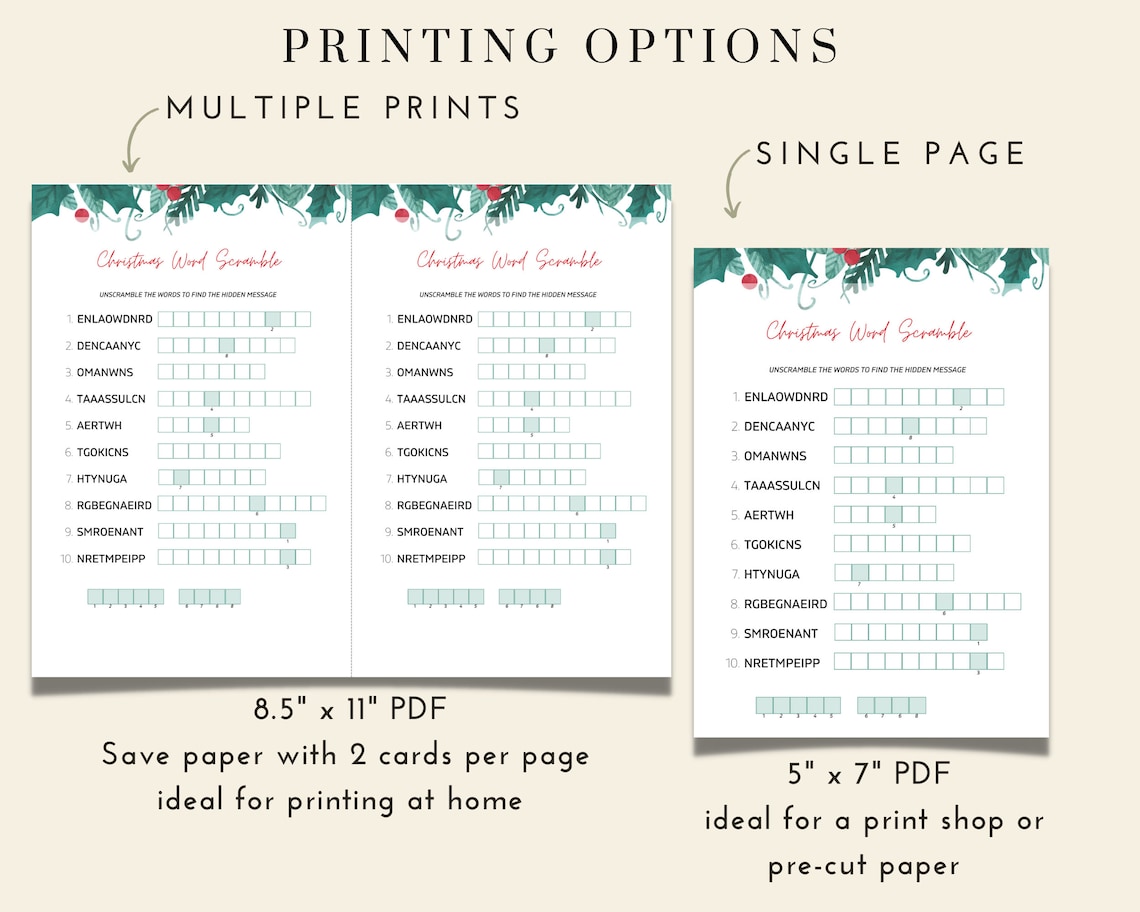 Christmas Word Scramble Hidden Message Party Game, Printable Holiday ...