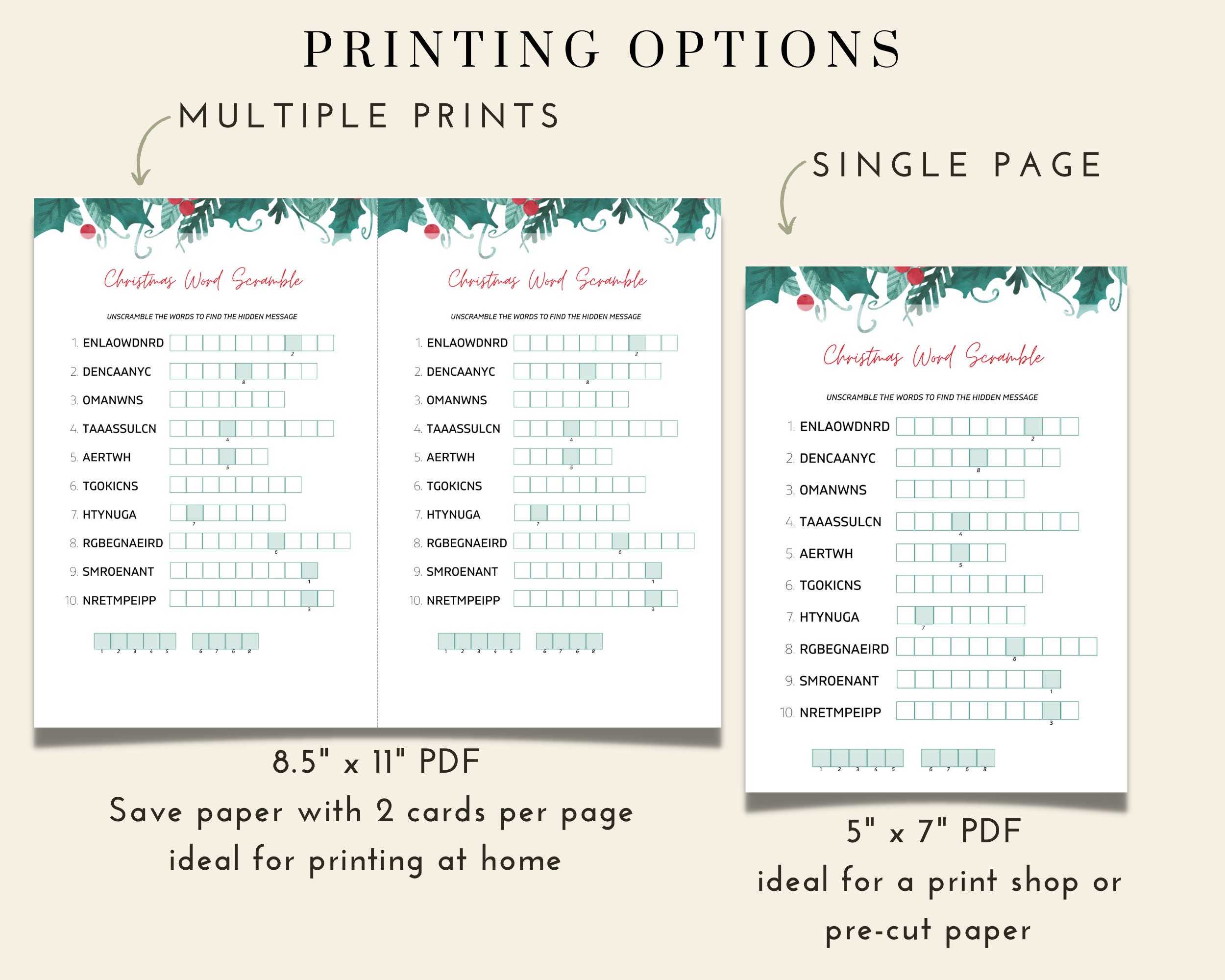 Christmas Word Scramble Hidden Message Party Game, Printable Holiday ...
