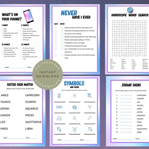Horoscope Party Game Bundle, Printable Zodiac Party Games, Astrology ...