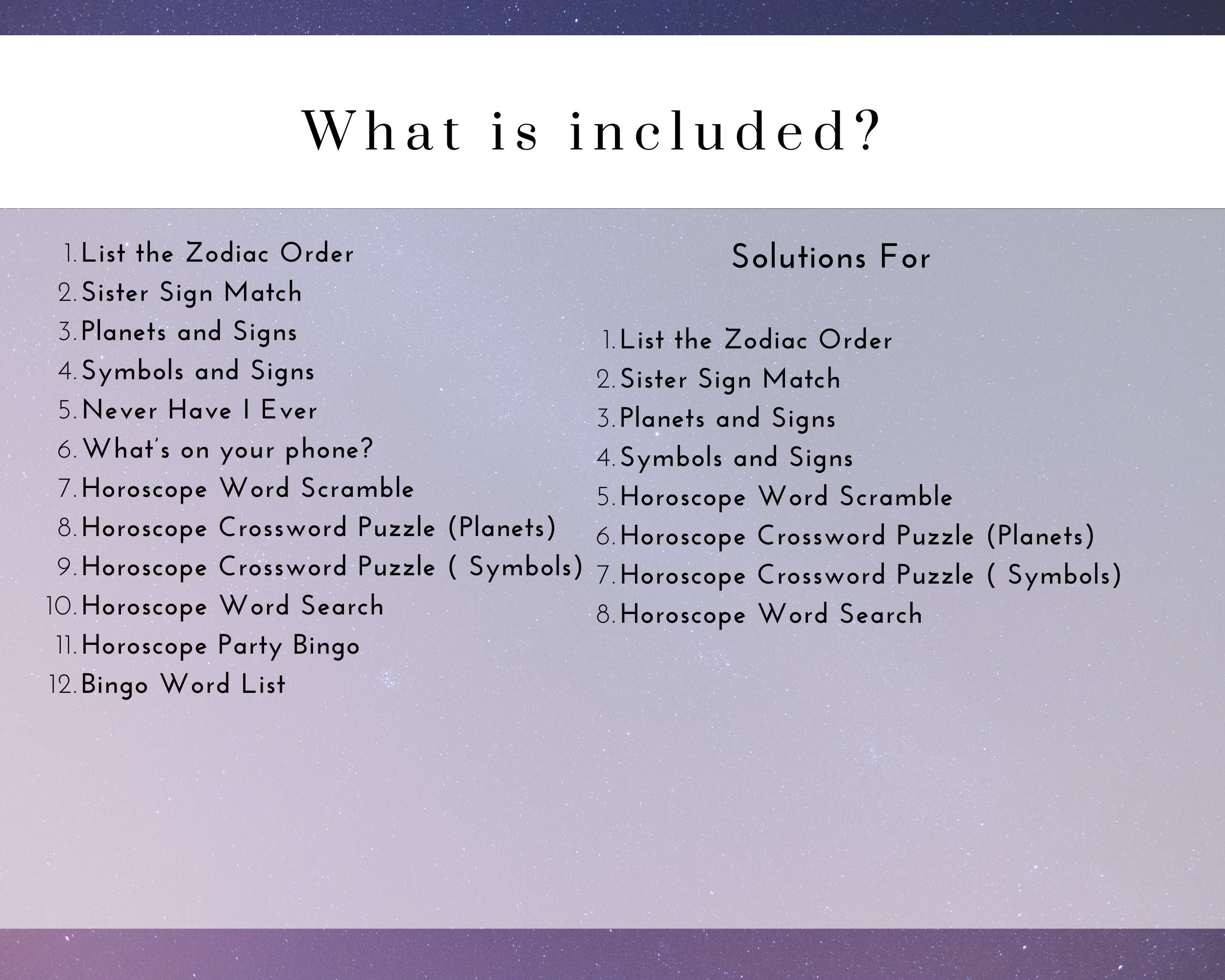 Horoscope Party Game Bundle, Printable Zodiac Party Games, Astrology ...