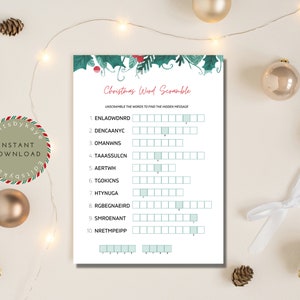 Christmas Word Scramble Hidden Message Party Game, Printable Holiday ...