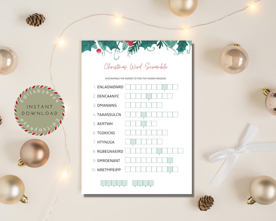 Christmas Word Scramble Hidden Message Party Game Printable - Etsy
