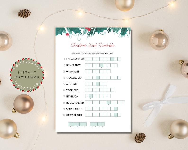 Christmas Word Scramble Hidden Message Party Game, Printable Holiday ...