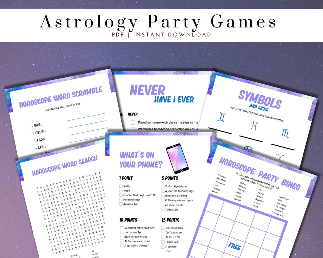 Horoscope Party Game Bundle, Printable Zodiac Party Games, Astrology ...
