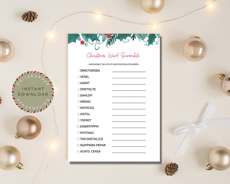 Christmas Word Scramble Party Game Printable Holiday Party - Etsy
