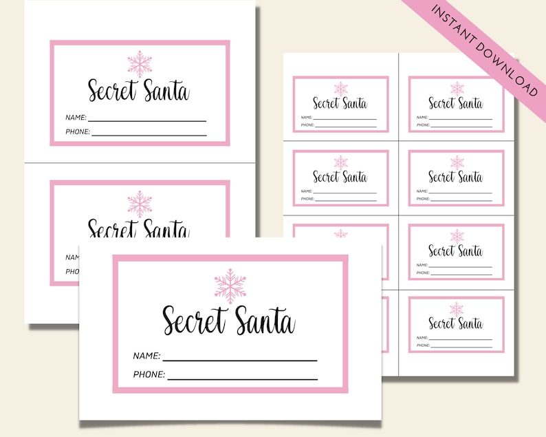 Pink Snowflake Secret Santa Tickets, Printable Secret Santa Tickets ...