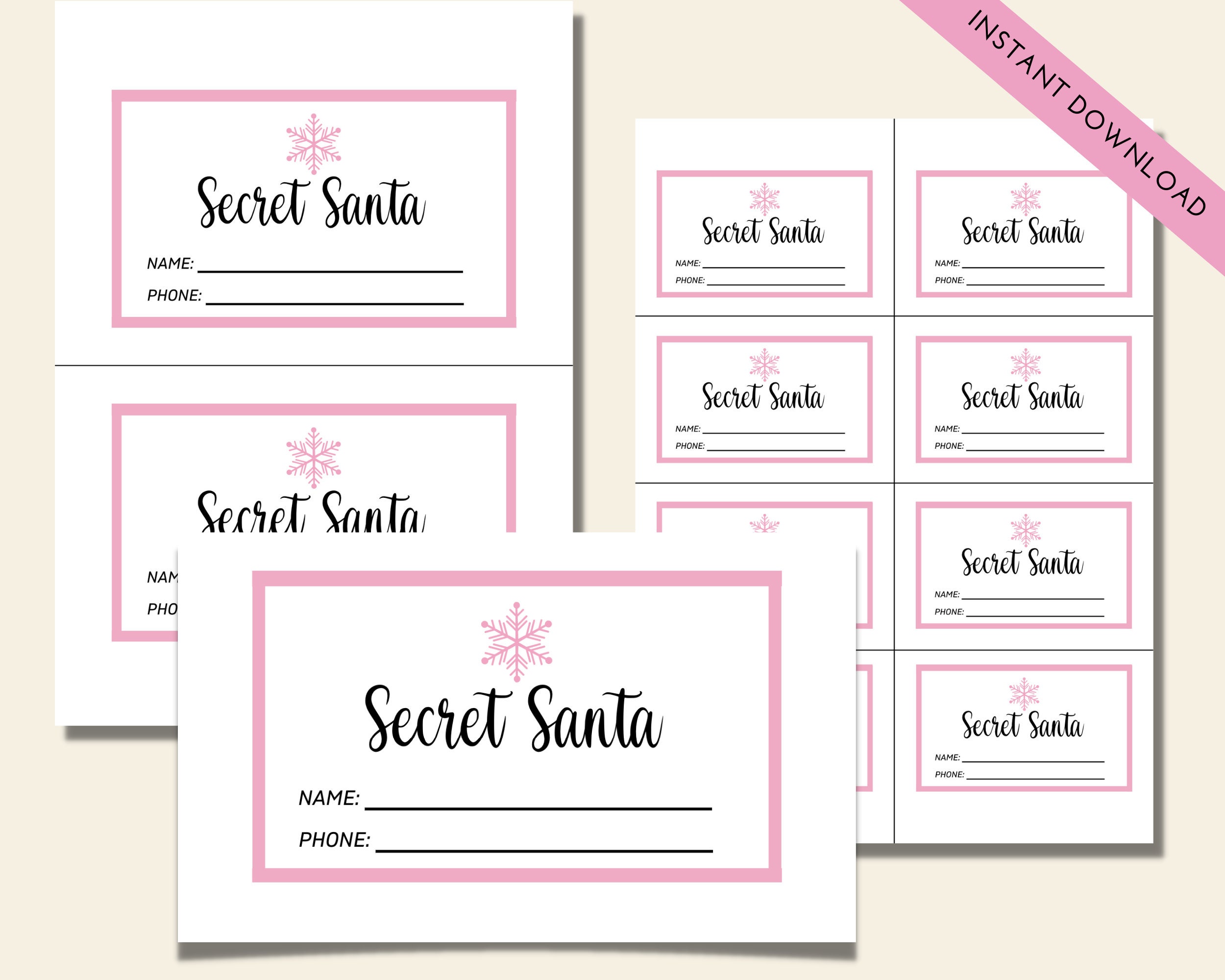 Pink Snowflake Secret Santa Tickets, Printable Secret Santa Tickets ...