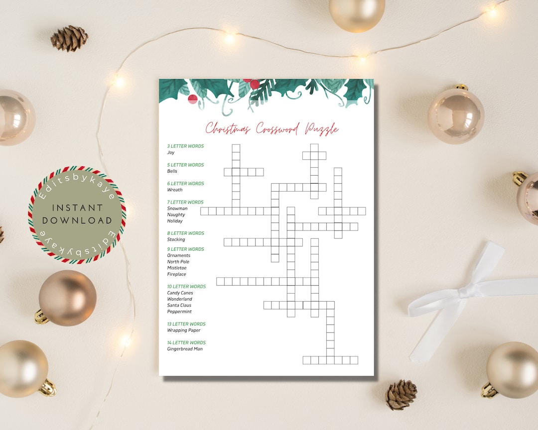 Christmas Crossword Puzzle Party Game, Printable Holiday Party Game ...