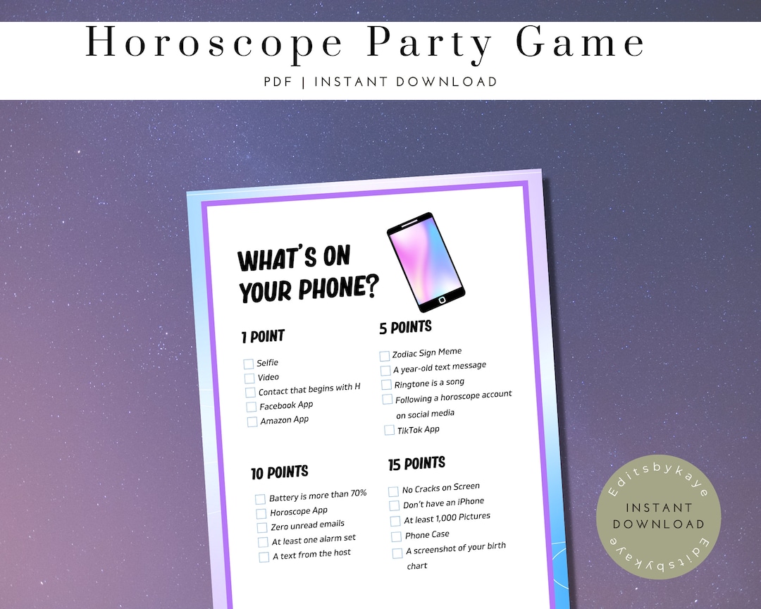 Horoscope Party Game, Printable Zodiac Party Games, Astrology Game - Etsy