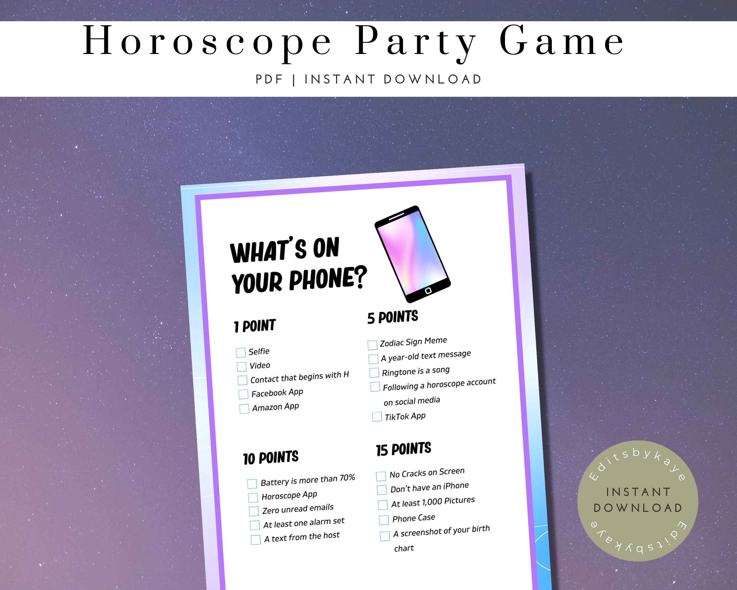 Horoscope Party Game, Printable Zodiac Party Games, Astrology Game - Etsy