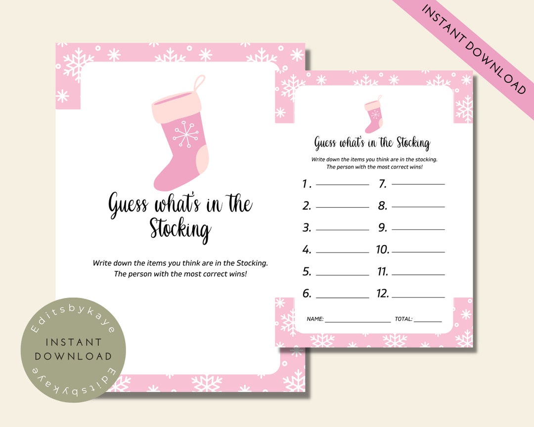 Pink Snowflake Christmas Game, Guess Whats in the Stocking, Printable ...
