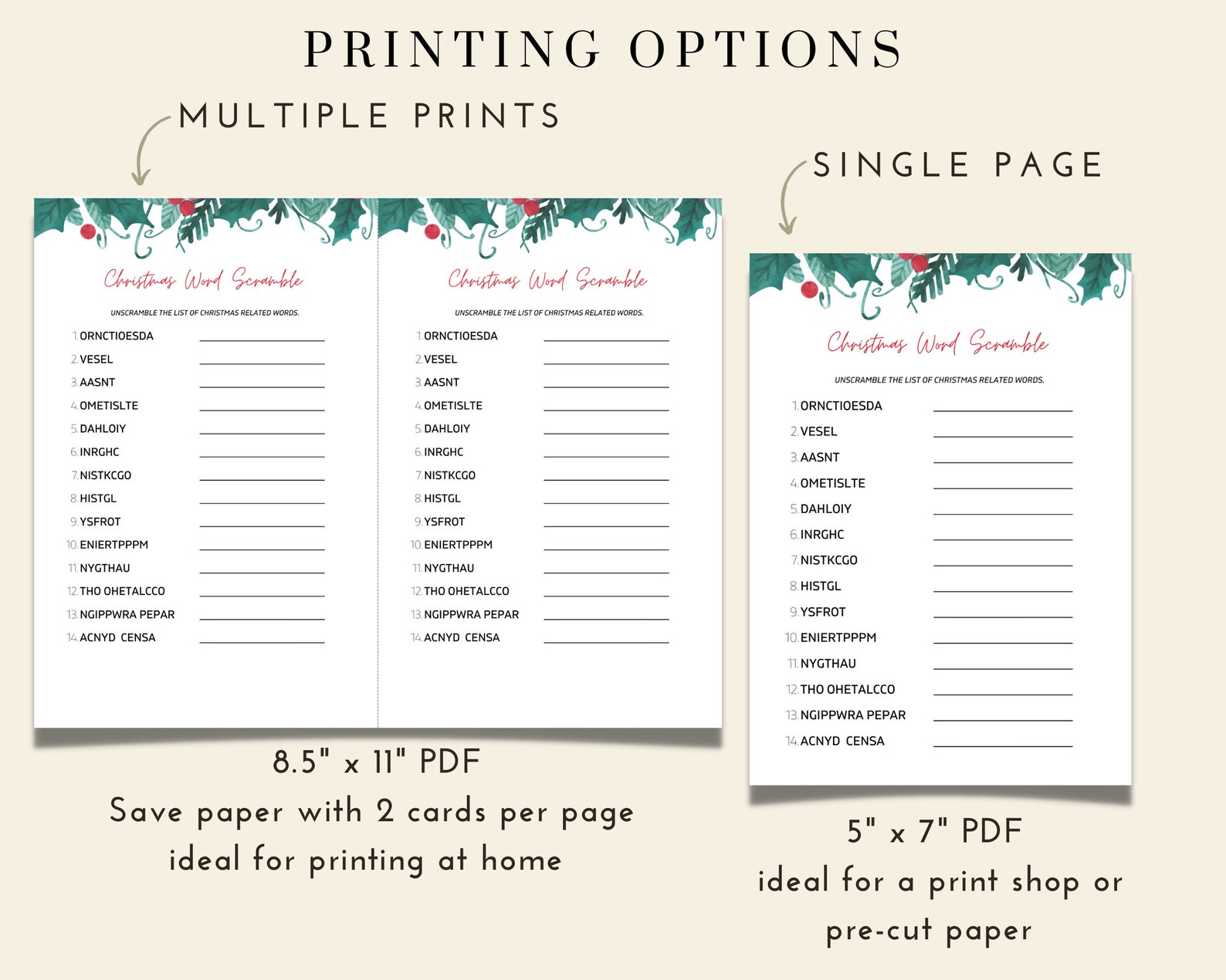 Christmas Word Scramble Party Game Printable Holiday Party - Etsy