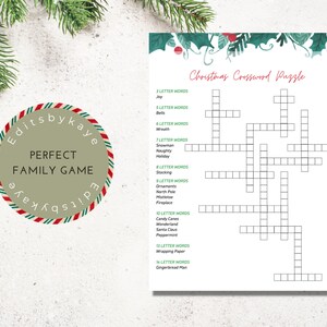 Christmas Crossword Puzzle Party Game, Printable Holiday Party Game ...