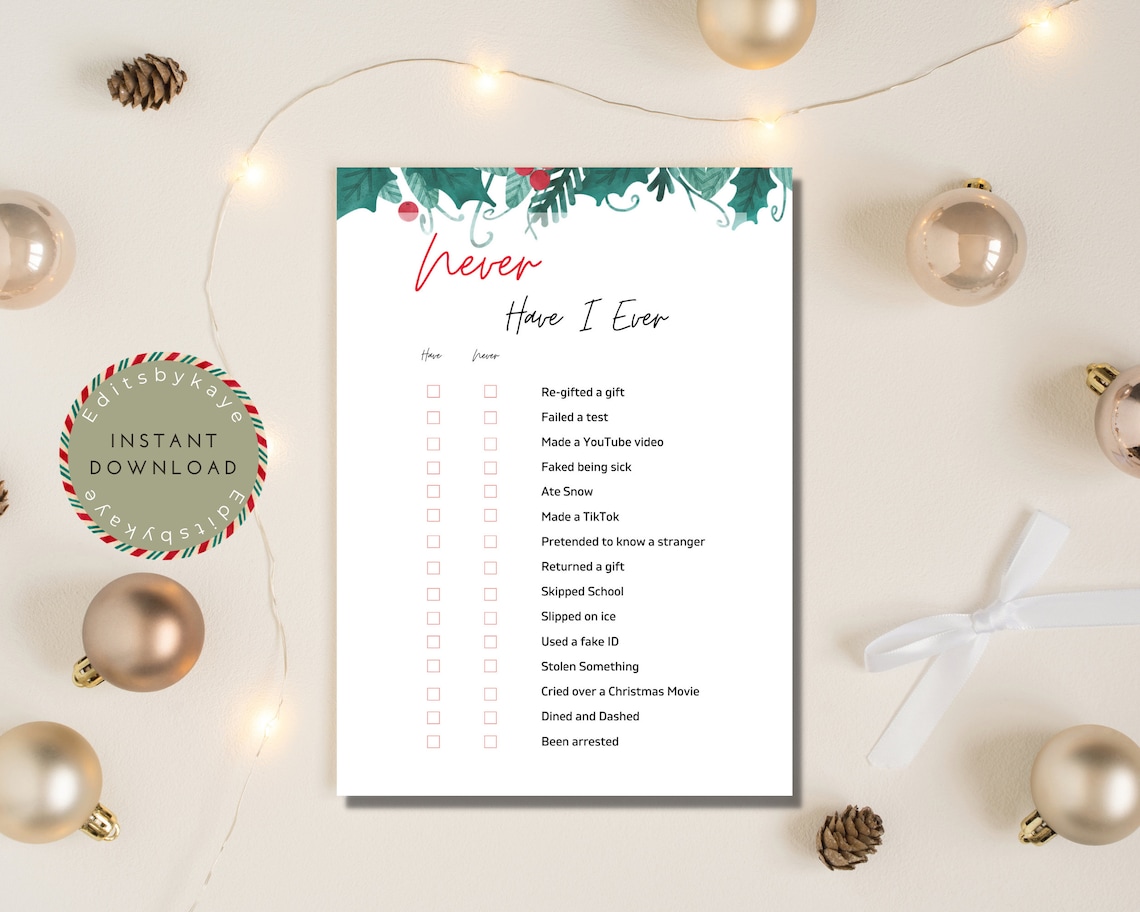 Never Have I Ever Christmas Game Printable Holiday Party - Etsy