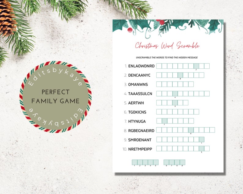 Christmas Word Scramble Hidden Message Party Game, Printable Holiday ...