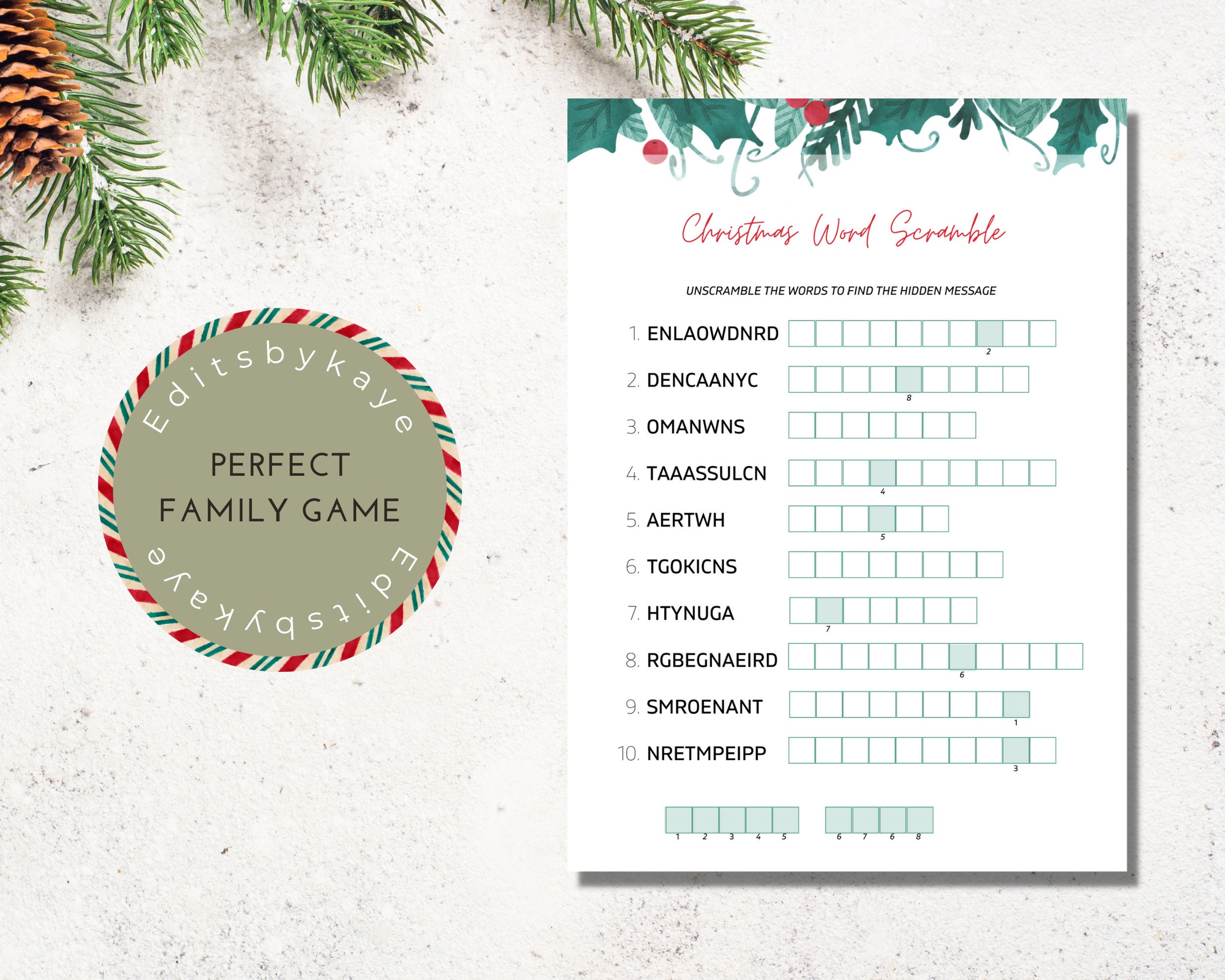 Christmas Word Scramble Hidden Message Party Game, Printable Holiday ...