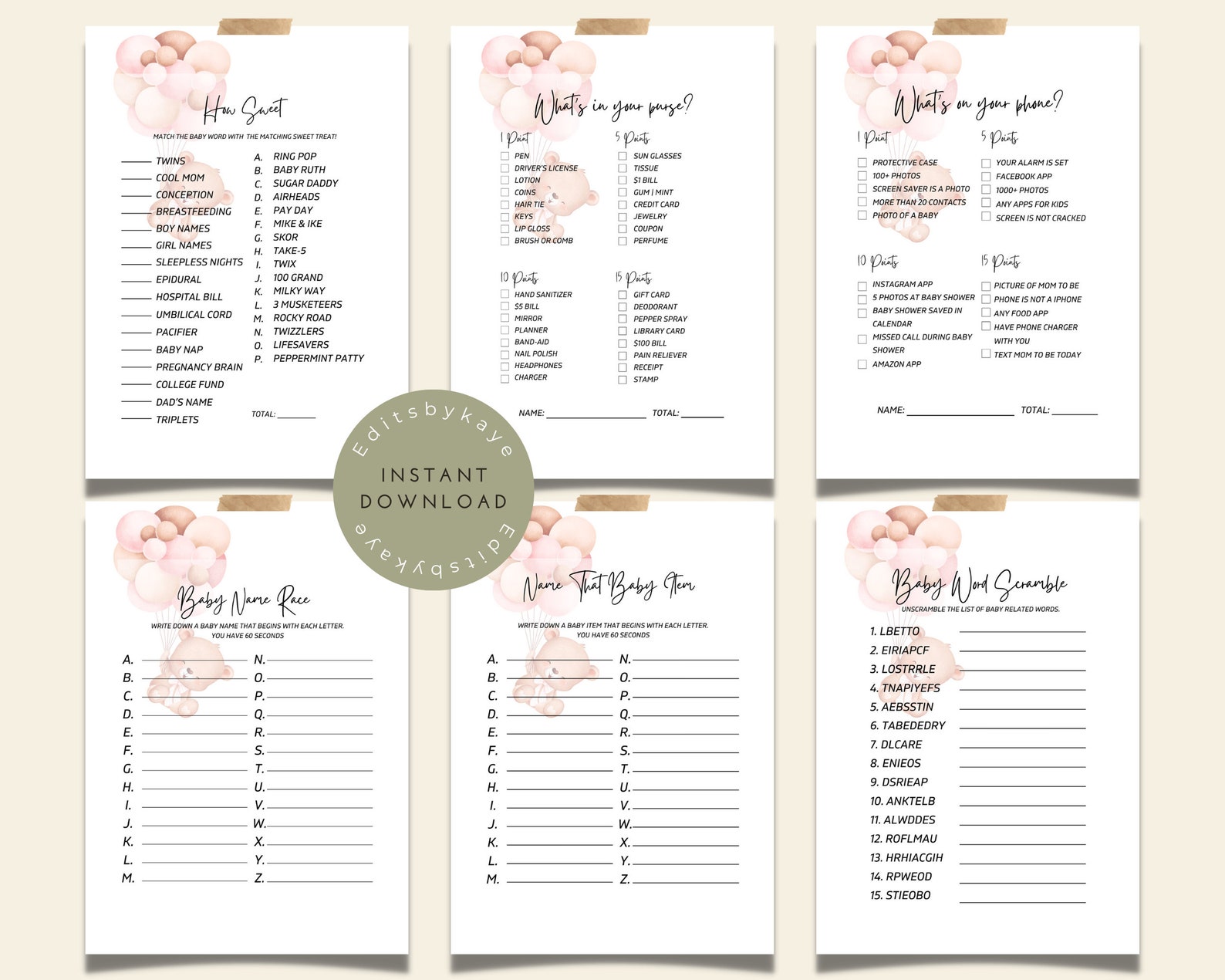 Pink Teddy Bear Baby Shower Games Baby Shower Games Bundle - Etsy