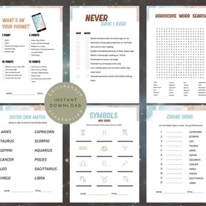 Boho Themed Horoscope Party Game Bundle, Printable Zodiac Party Games ...