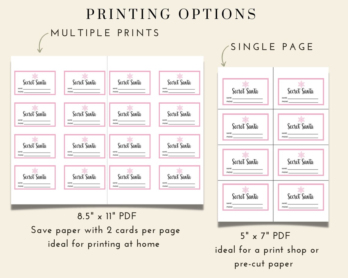 Pink Snowflake Secret Santa Tickets, Printable Secret Santa Tickets ...