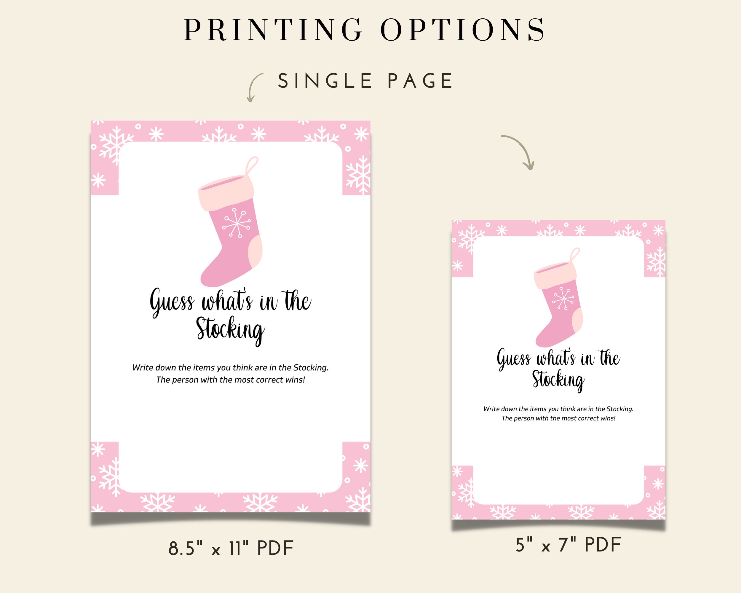 Pink Snowflake Christmas Game, Guess Whats in the Stocking, Printable ...