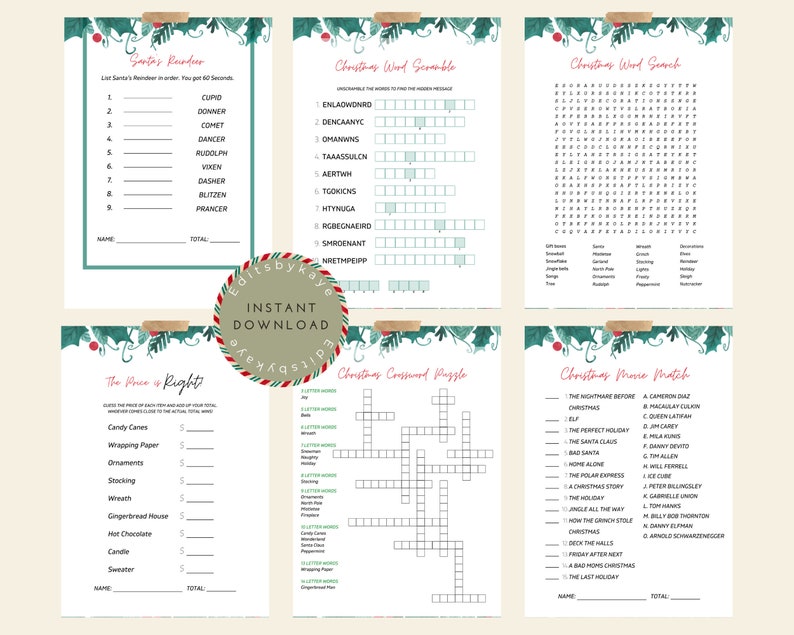 Printable Christmas Game Bundle, Holiday Party Games, 16 Games Included ...