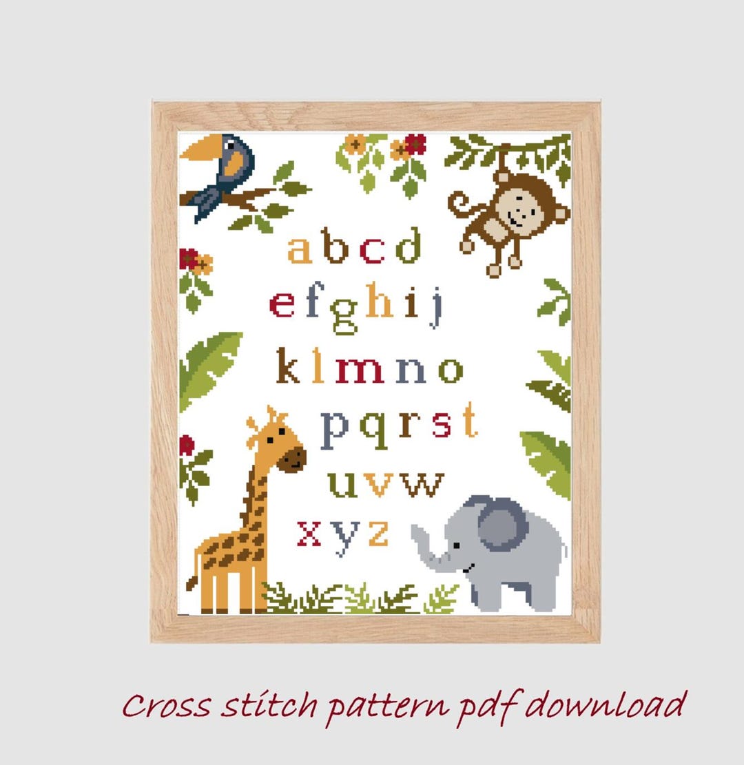 Safari Nursery Cross Stitch Pattern: Jungle Animals Alphabet (digital ...