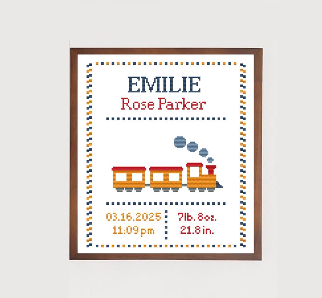 Train Birth Announcement Cross Stitch Pattern: Personalized Nursery ...