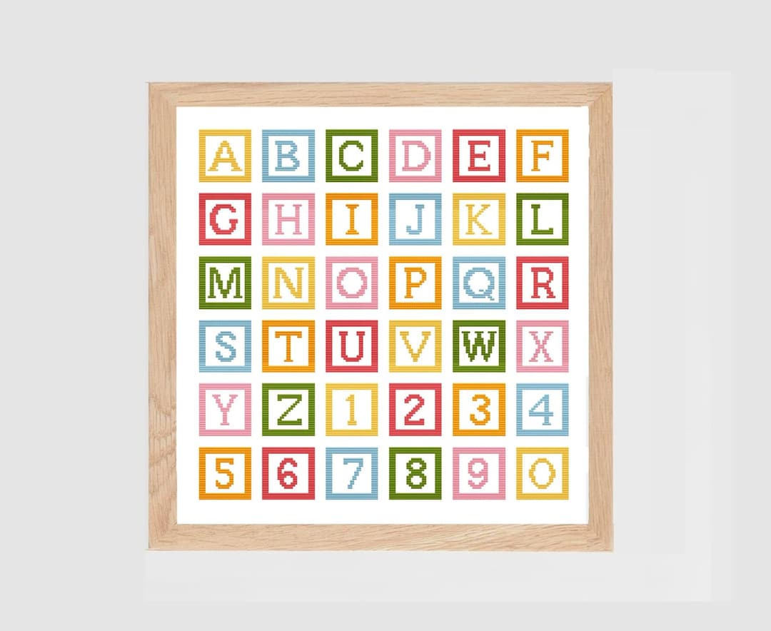 Alphabet Block Letters Counted Cross Stitch Pattern Baby Boy Girl ...