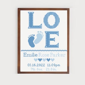 Counted Cross Stitch Pattern Baby Girl Boy Love Birth Announcement ...