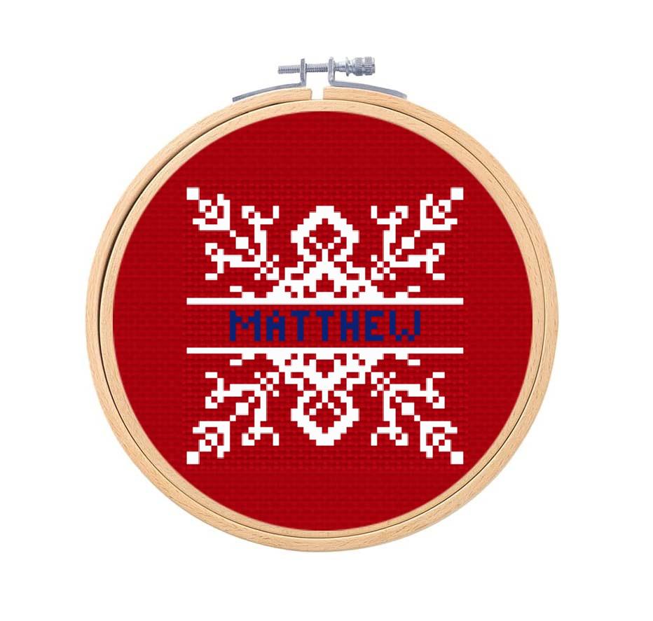 Snowflake Cross Stitch Pattern Personalized Christmas Tree Ornament, X ...