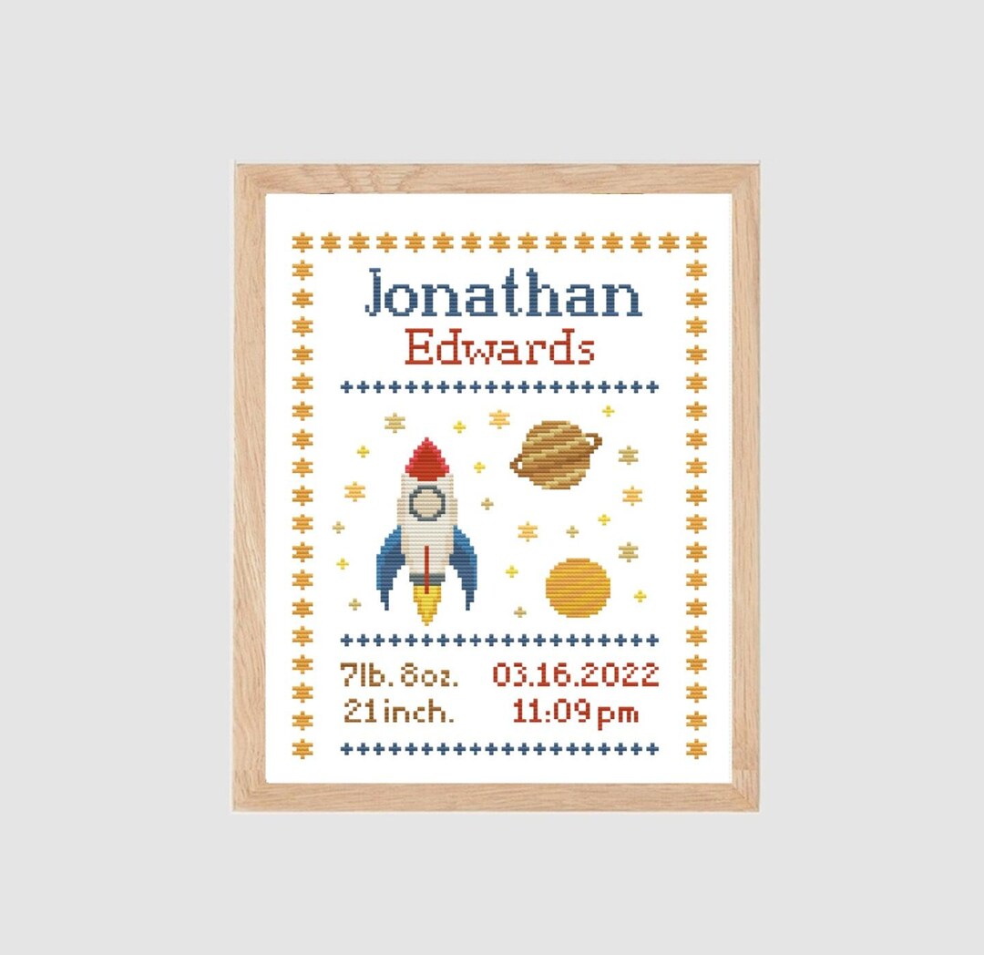 Rocket Ship Birth Announcement Cross Stitch Pattern: Space Theme ...
