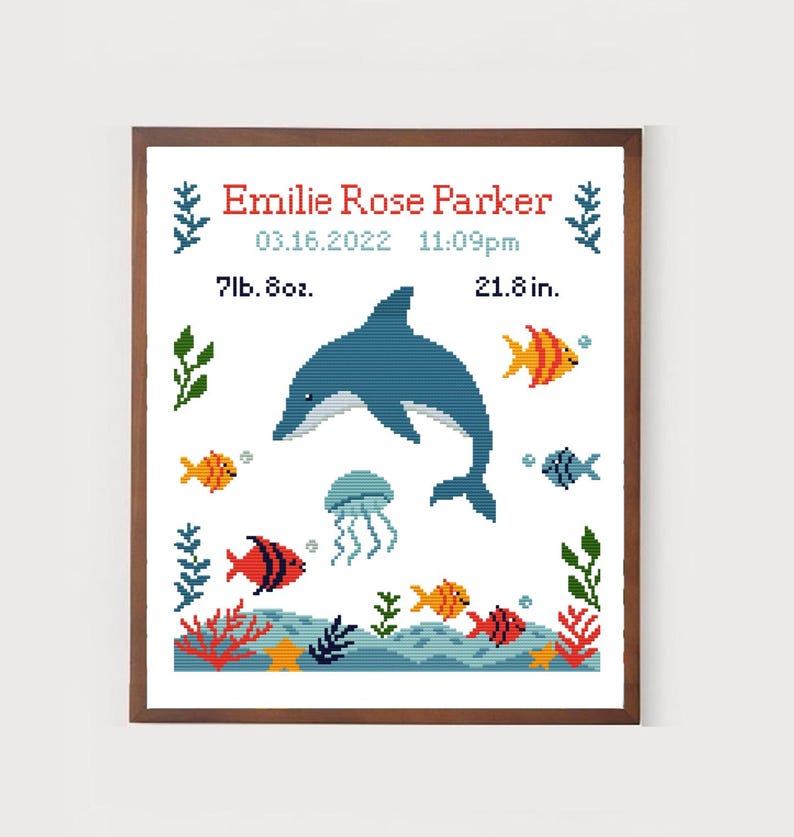 Ocean Animals Birth Announcement Cross Stitch Pattern (digital Download ...