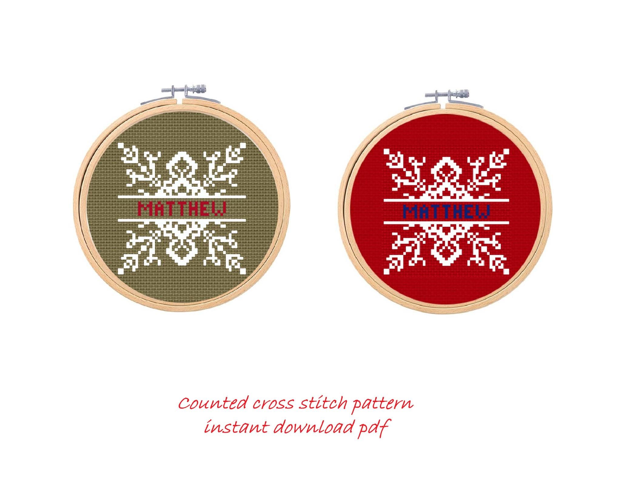 Snowflake Cross Stitch Pattern Personalized Christmas Tree Ornament, X ...